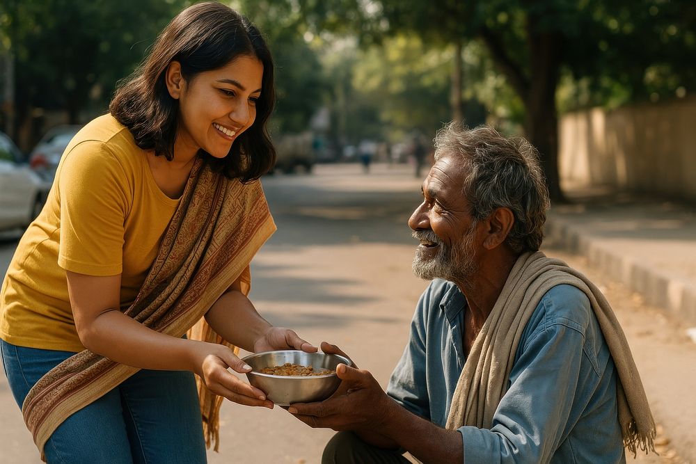 Compassionate act of sharing food. | Free Photo - rawpixel