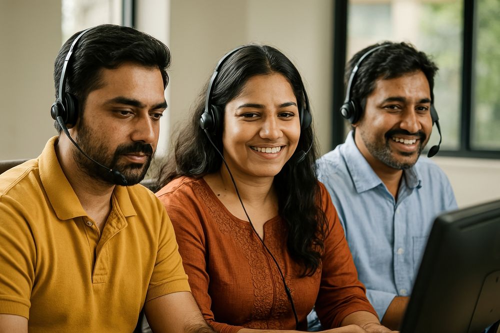 Teamwork customer service professionals smiling | Free Photo - rawpixel