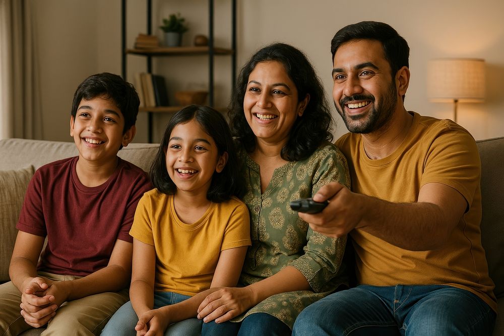 Happy family watching television together | Free Photo - rawpixel