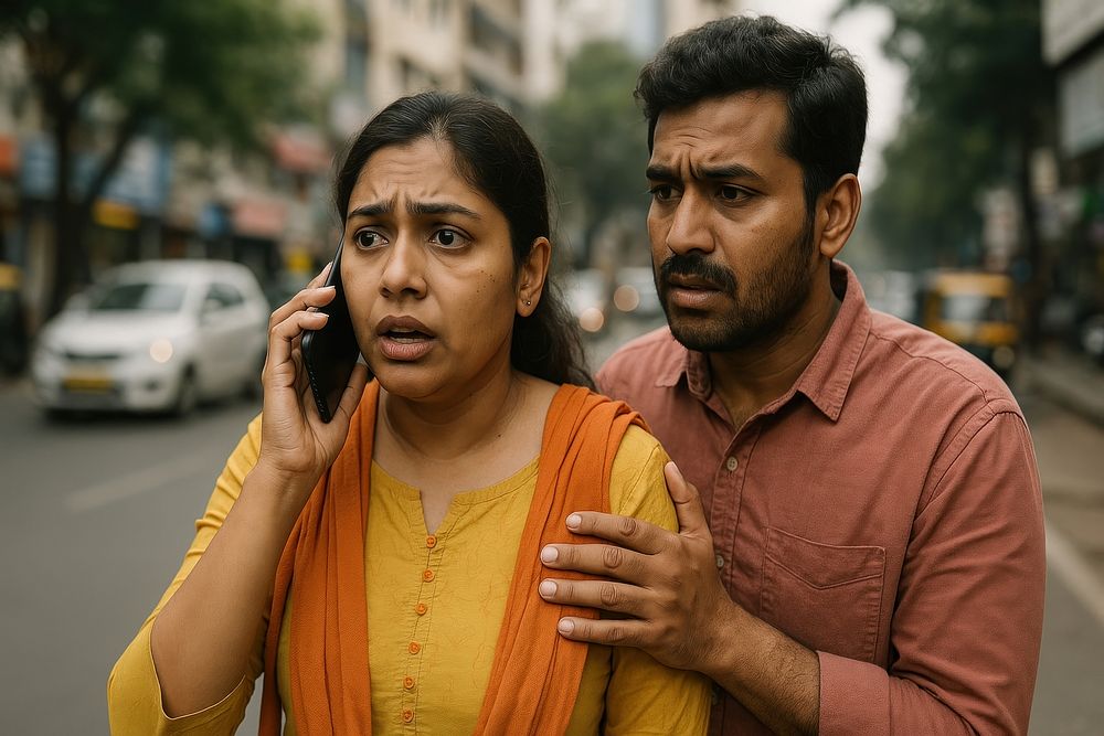 Concerned couple on city street. | Free Photo - rawpixel