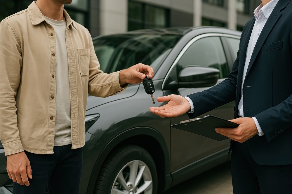 Car key exchange handshake outdoors | Free Photo - rawpixel