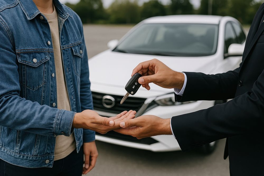 Car handover key exchange outdoors. | Free Photo - rawpixel