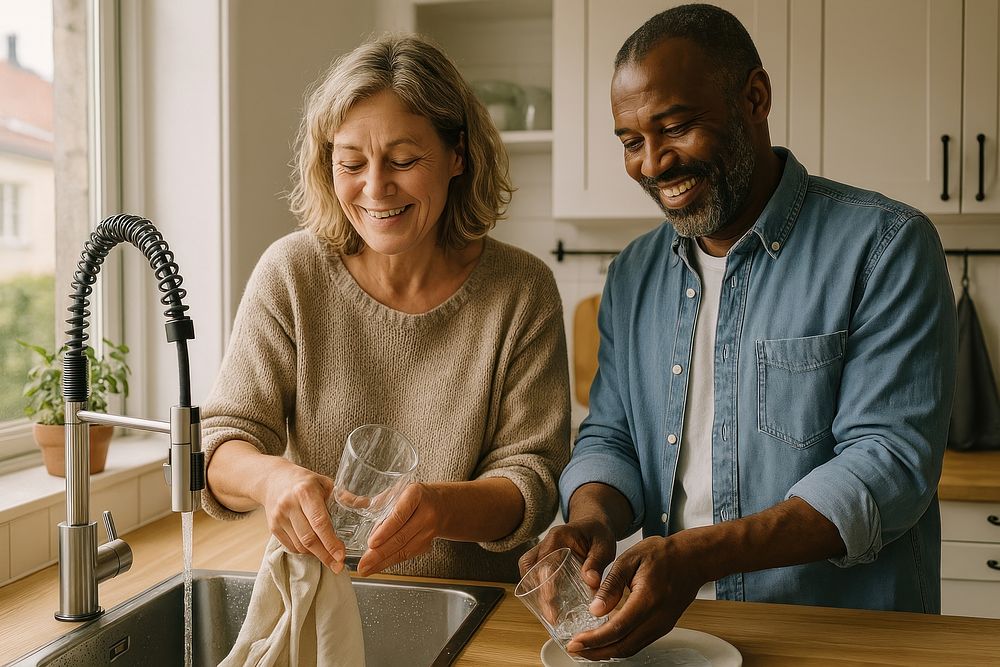 Happy couple washing dishes together. | Free Photo - rawpixel
