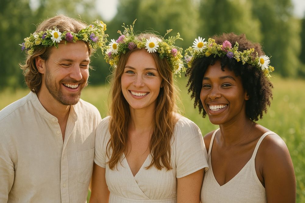 Joyful friends wearing floral crowns | Free Photo - rawpixel