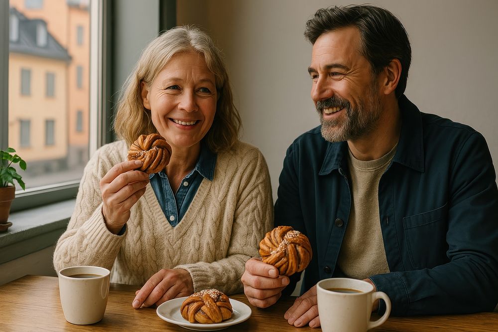Happy couple enjoying pastries together. | Free Photo - rawpixel