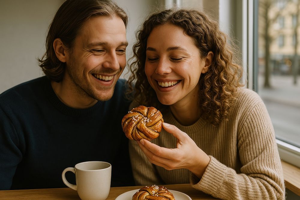 Happy couple enjoying pastries together. | Free Photo - rawpixel