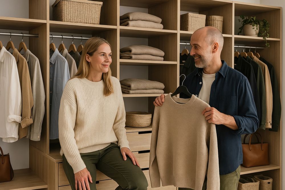 Stylish couple organizing wardrobe together. | Free Photo - rawpixel