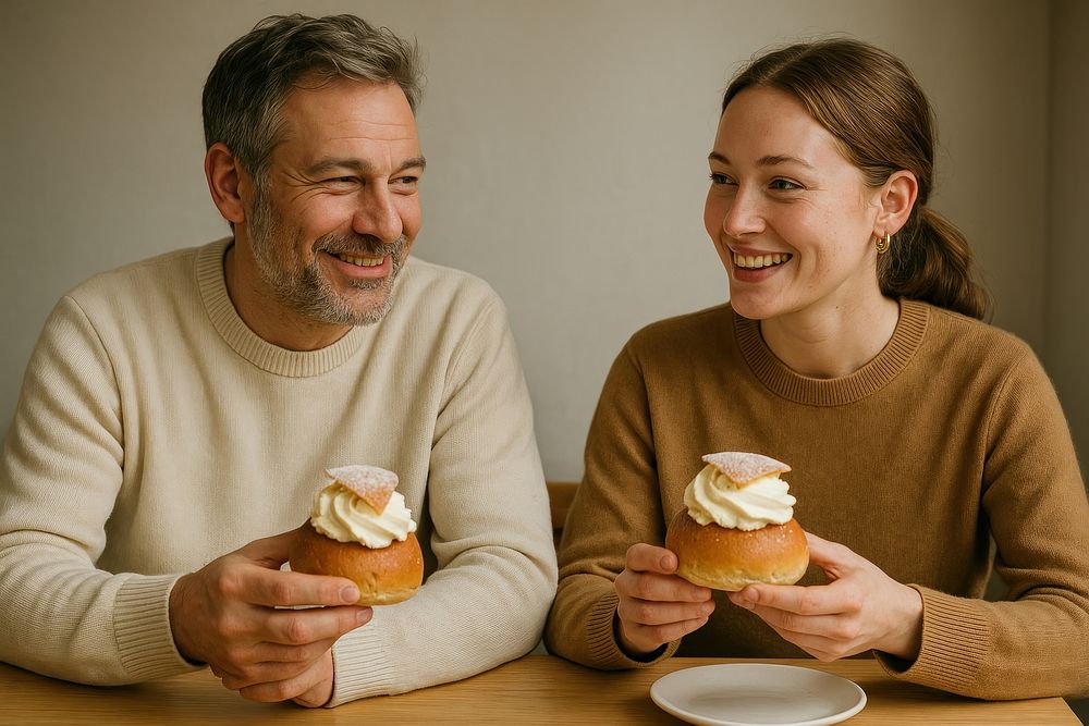 Smiling couple enjoying pastries together. | Free Photo - rawpixel