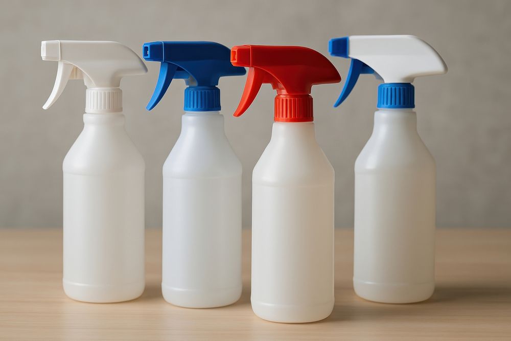 Colorful spray bottles on table. | Free Photo - rawpixel