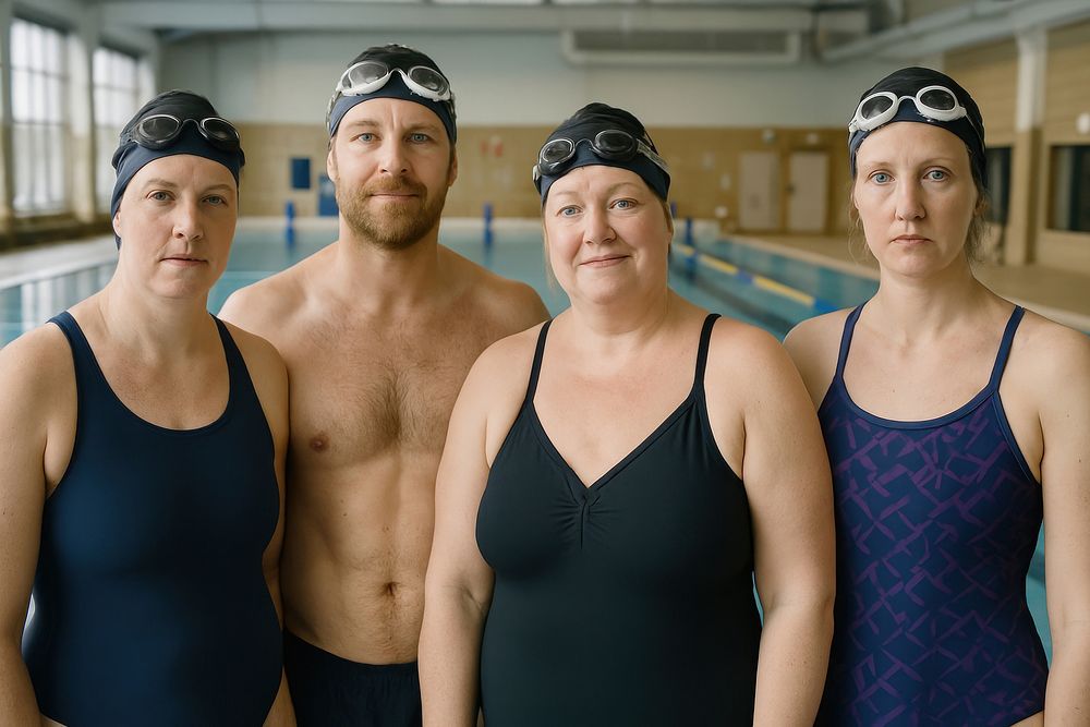 Swimmers posing at indoor pool. | Free Photo - rawpixel