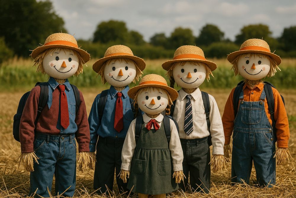 Cheerful scarecrow family gathering | Free Photo - rawpixel