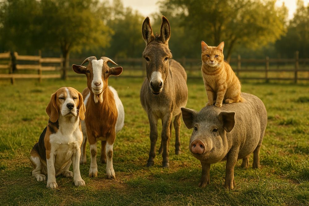 Farm animals posing together peacefully | Free Photo - rawpixel