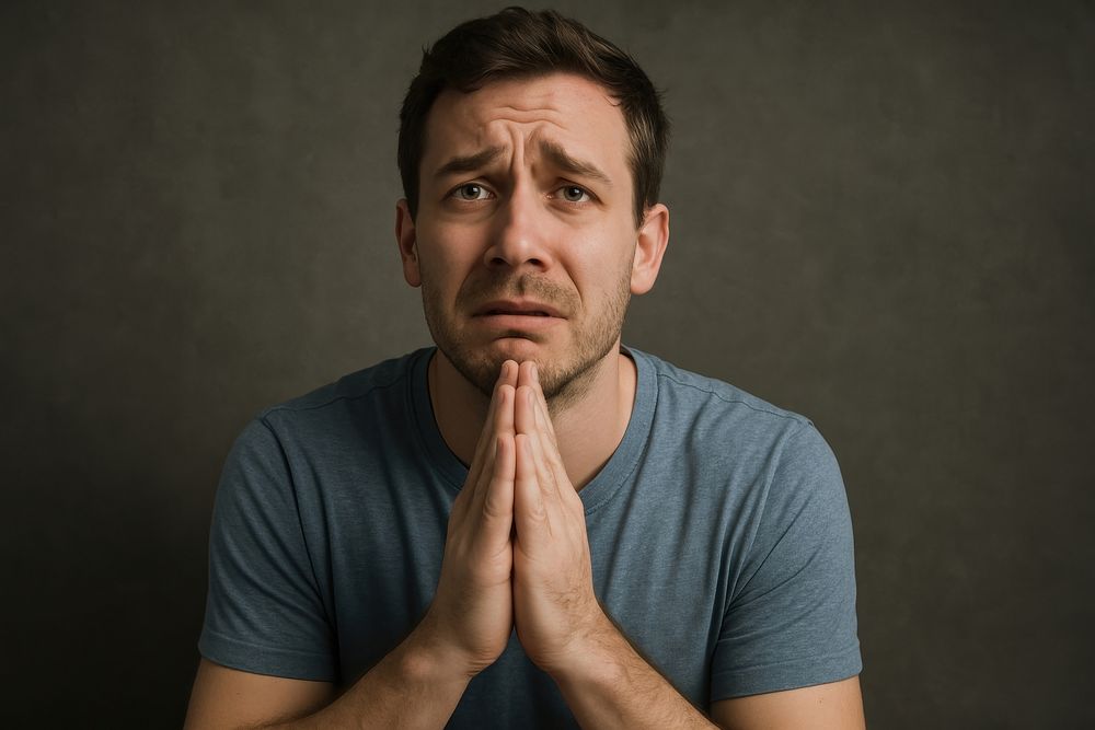 Man pleading with hands together. | Free Photo - rawpixel