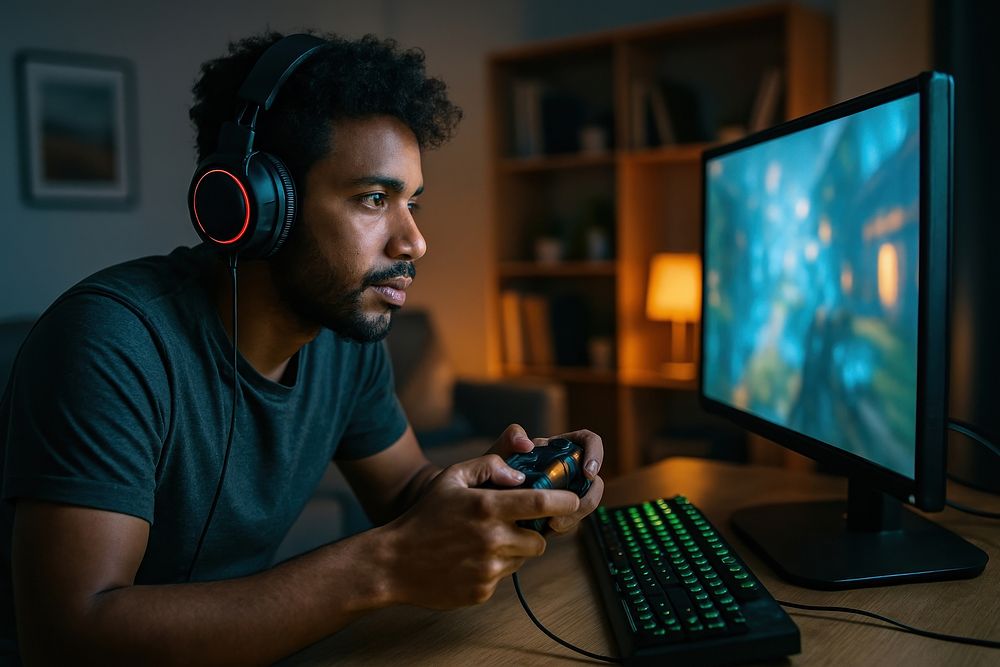 Focused gamer playing intensely. | Free Photo - rawpixel