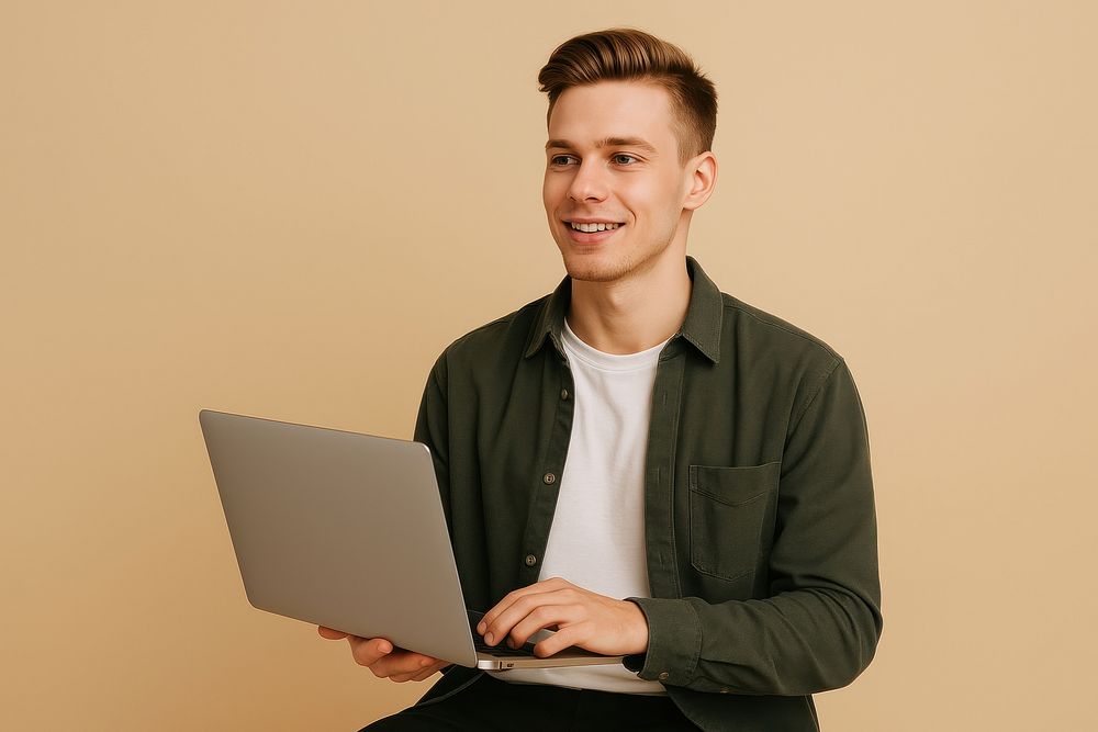 Smiling man using laptop | Free Photo - rawpixel