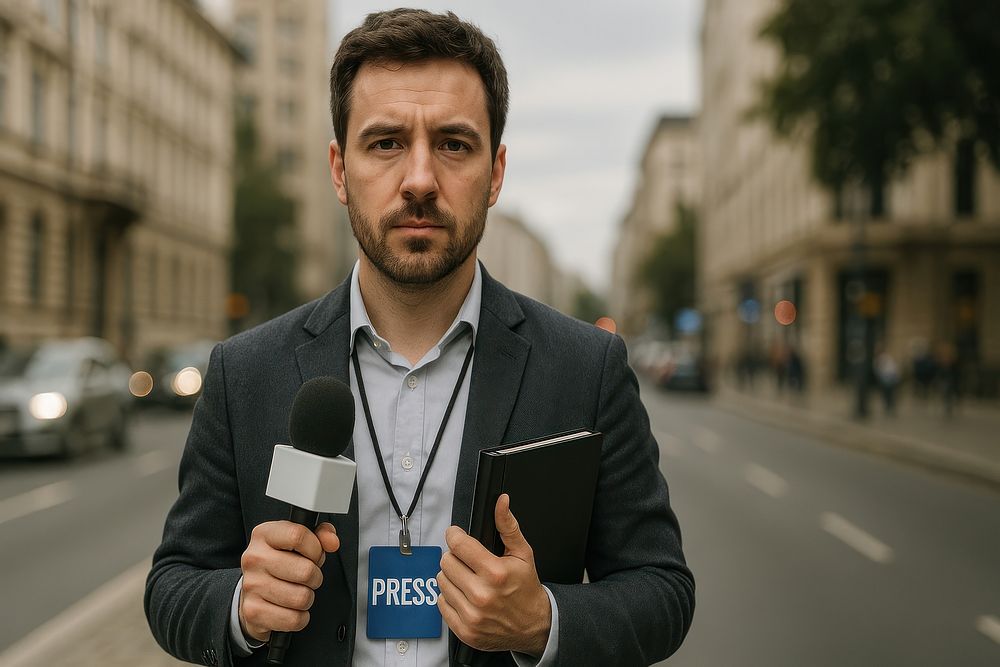 Journalist reporting city street | Free Photo - rawpixel