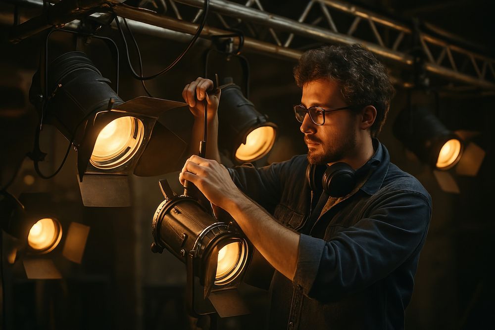 Lighting technician adjusting stage lights | Free Photo - rawpixel