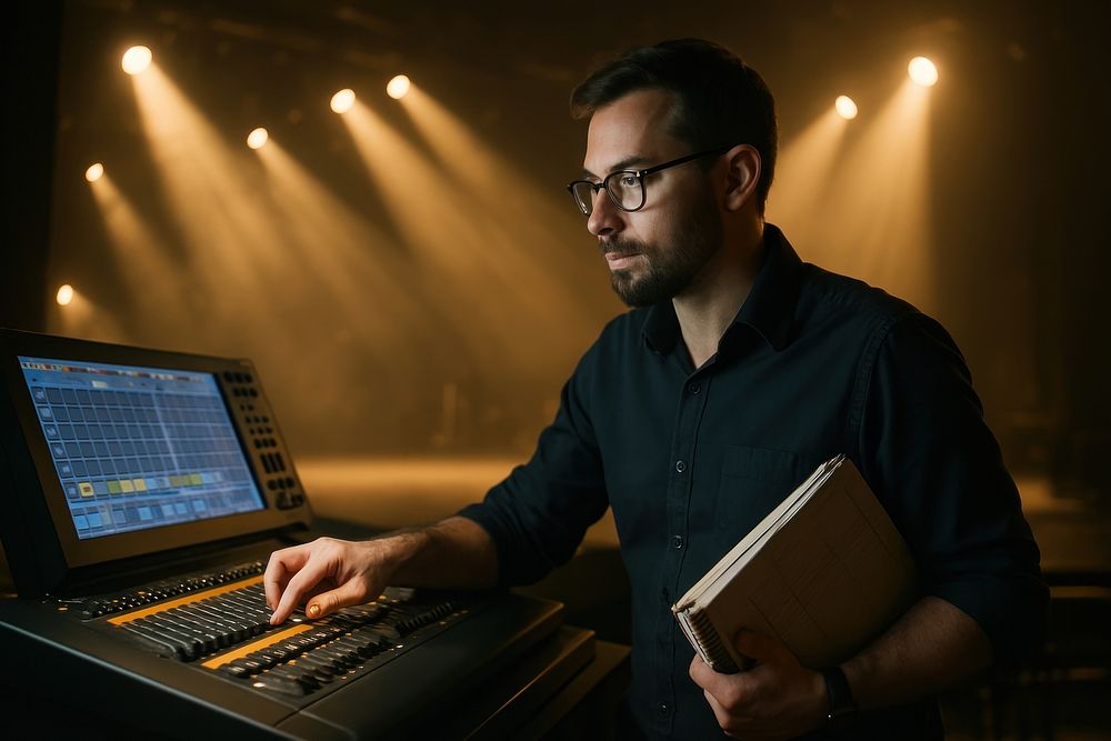 Stage lighting technician operating console. | Free Photo - rawpixel