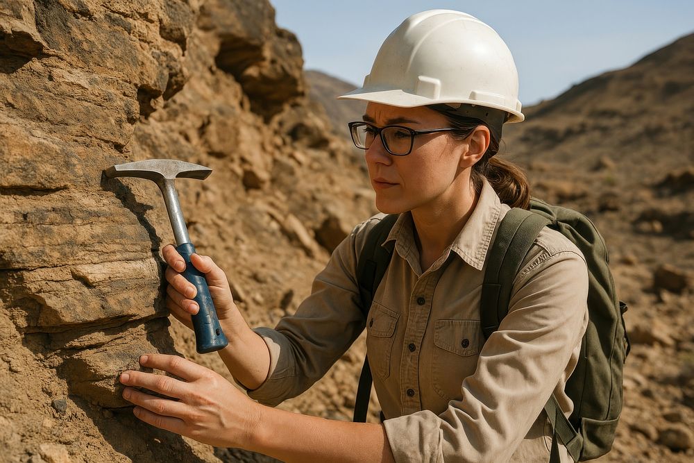 Geologist examining rock formation. | Free Photo - rawpixel
