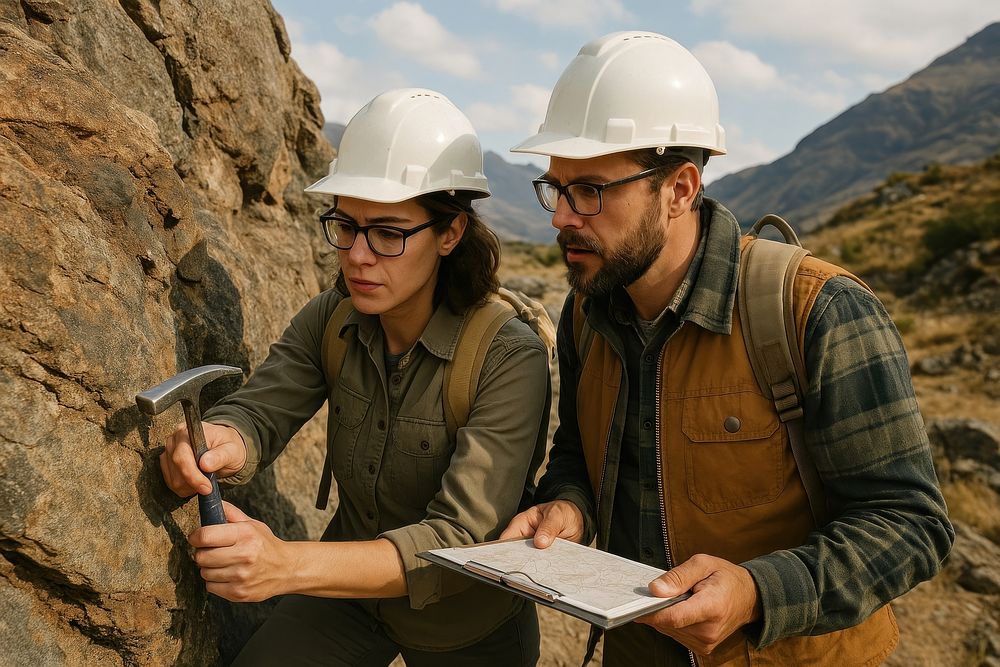 Geologists examining rock formations. | Free Photo - rawpixel