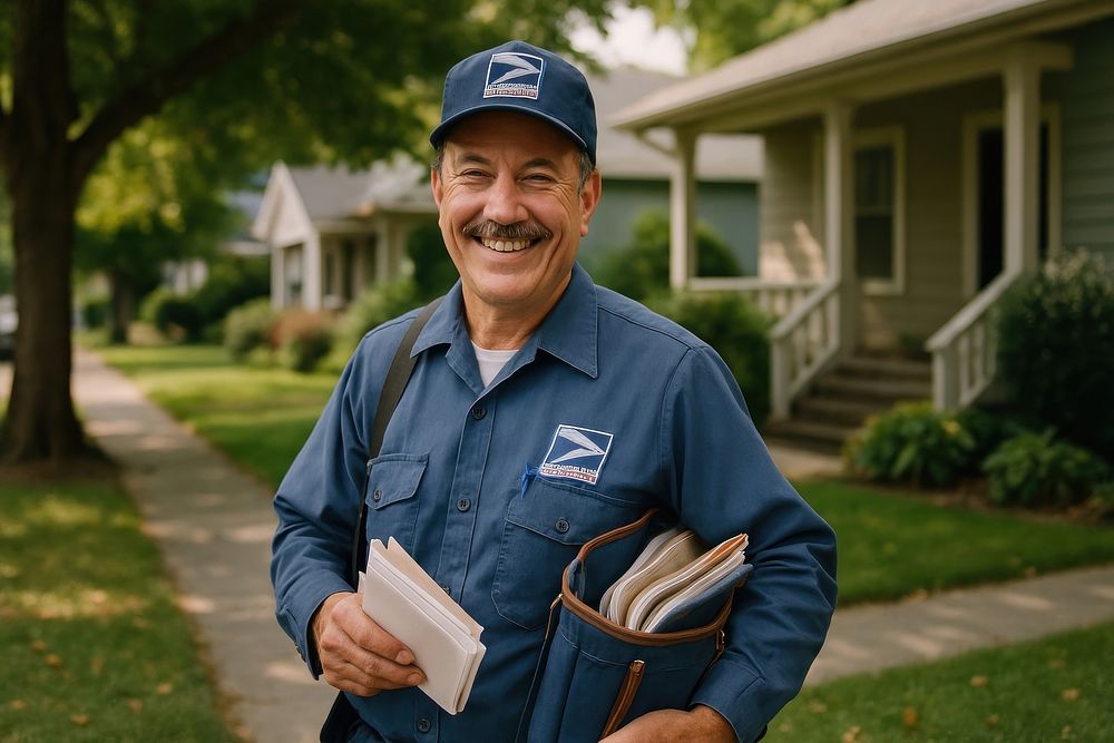 Smiling mailman delivering mail | Free Photo - rawpixel
