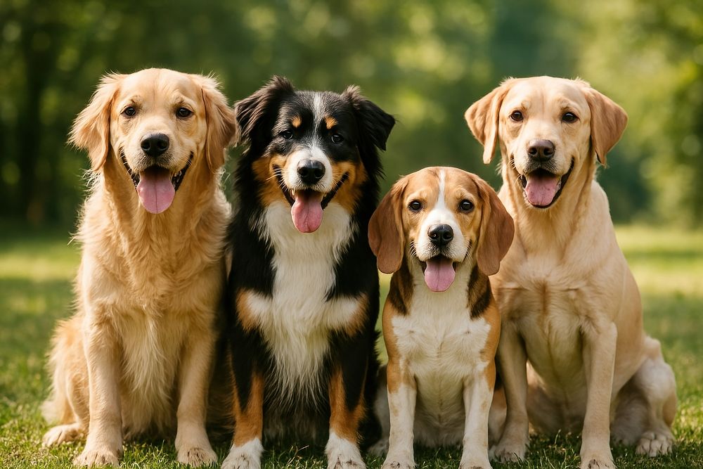 Happy dogs sitting together outdoors. | Free Photo - rawpixel