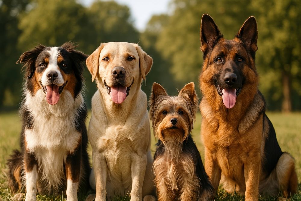 Four happy dogs sitting together | Free Photo - rawpixel
