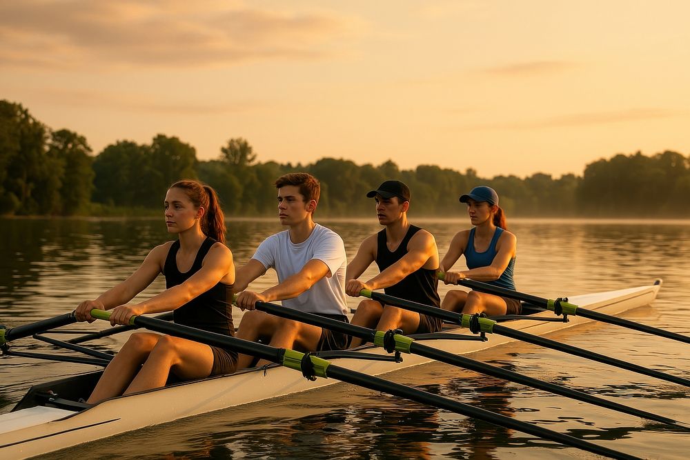 Team rowing at sunrise. | Free Photo - rawpixel