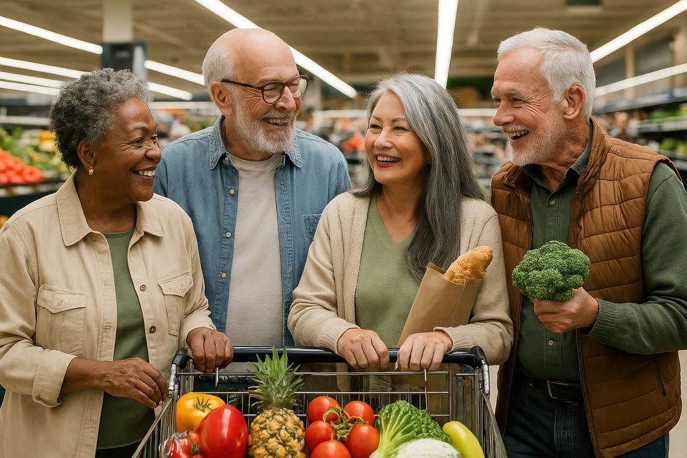 Happy seniors grocery shopping together. | Free Photo - rawpixel