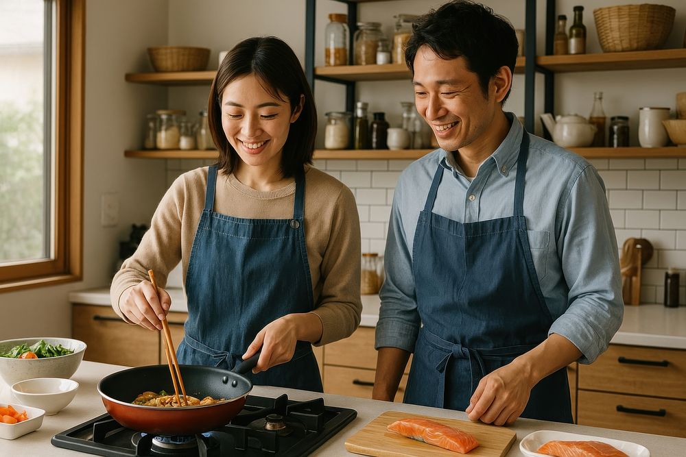 Couple cooking together happily | Free Photo - rawpixel