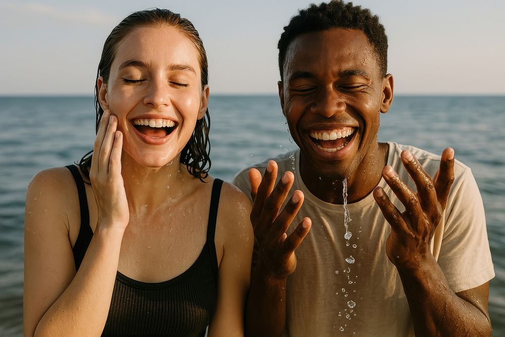 Joyful friends enjoying beach laughter. | Free Photo - rawpixel