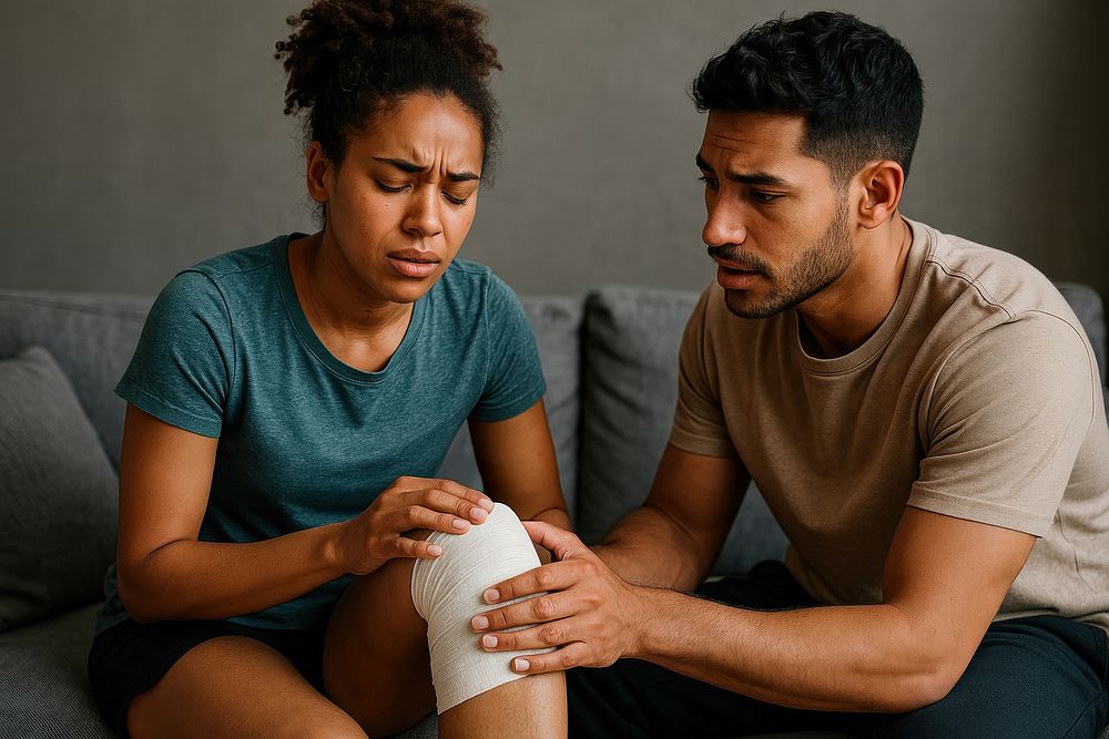 Concerned couple examining injury. | Free Photo - rawpixel