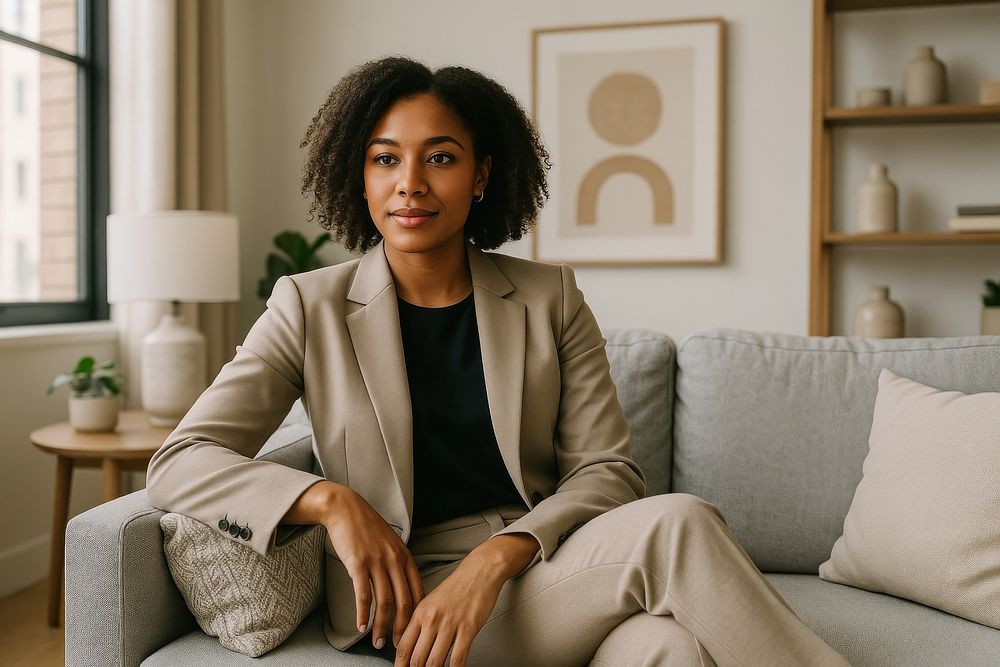 Confident professional woman sitting elegantly. | Free Photo - rawpixel