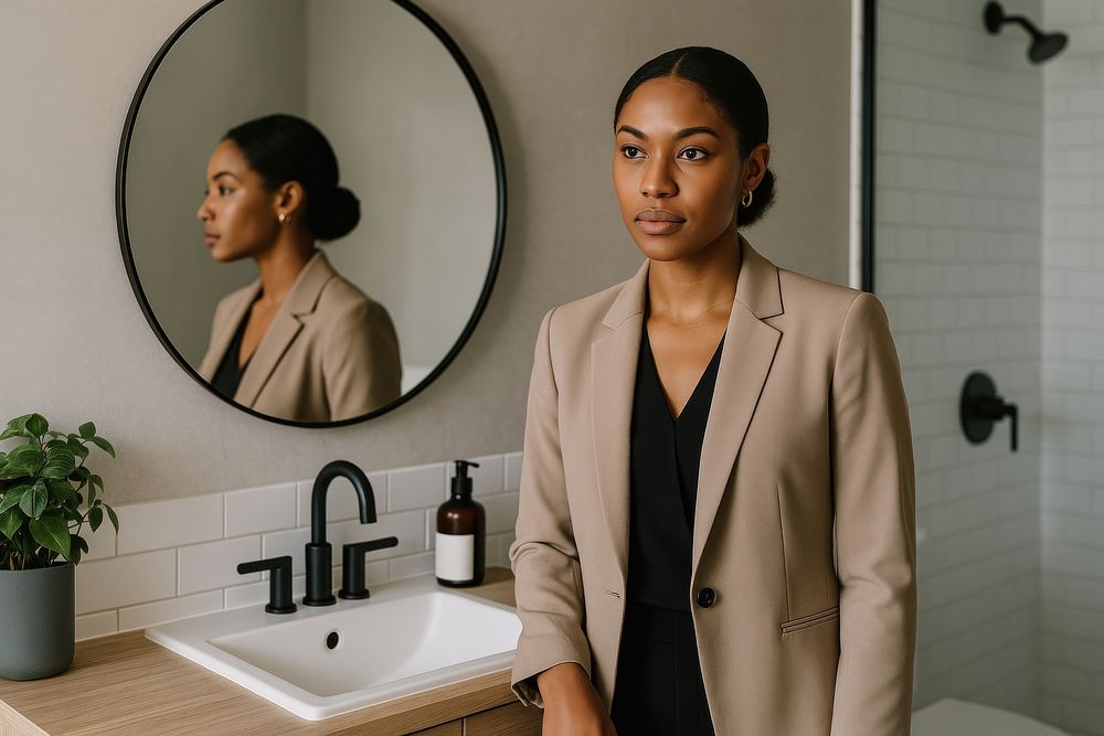 Professional woman bathroom reflection | Free Photo - rawpixel