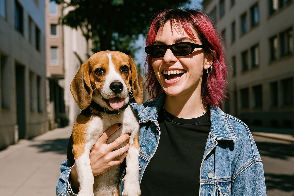 Joyful woman with beagle outdoors. | Free Photo - rawpixel