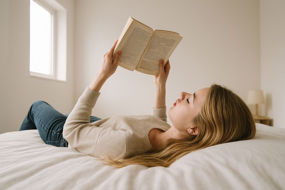 Relaxed reading on bed | Free Photo - rawpixel