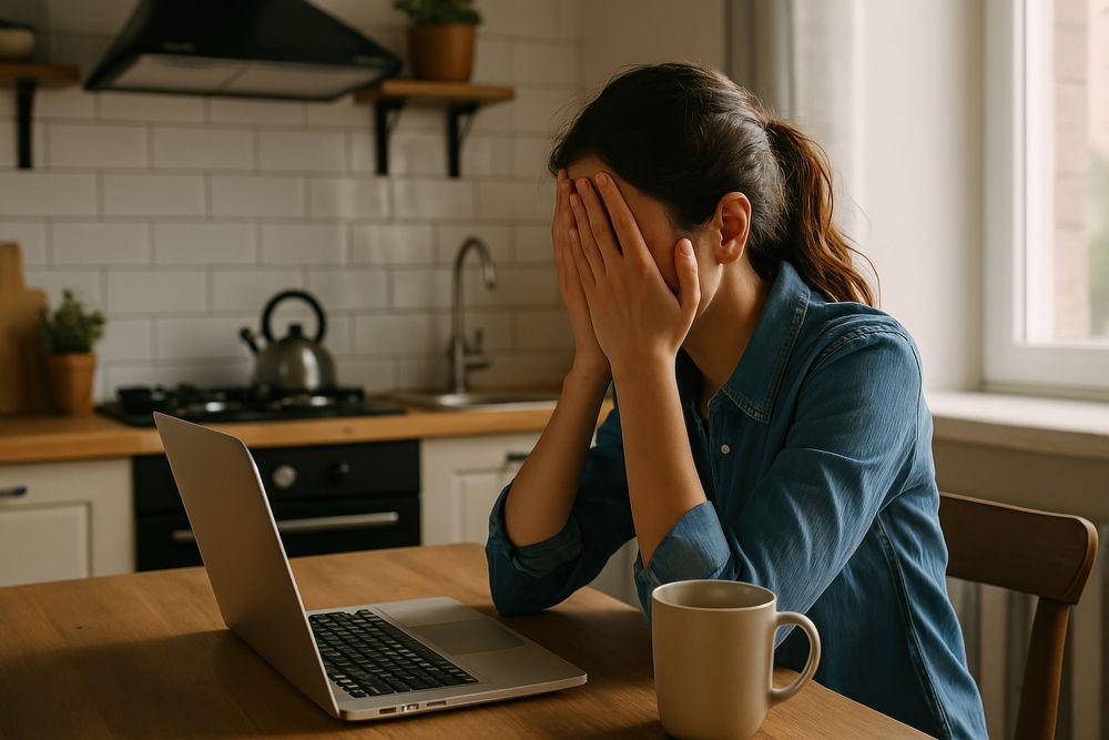 Stressed woman using laptop kitchen. | Free Photo - rawpixel