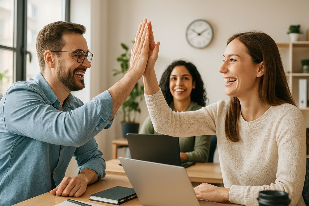 Teamwork success with joyful collaboration. | Free Photo - rawpixel