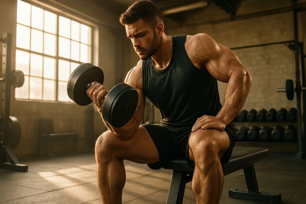 Muscular man lifting dumbbell intensely | Free Photo - rawpixel