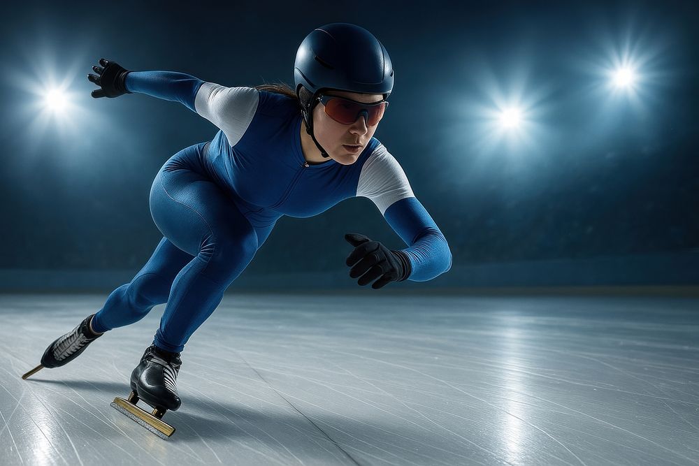 Speed skater racing ice rink. | Free Photo - rawpixel