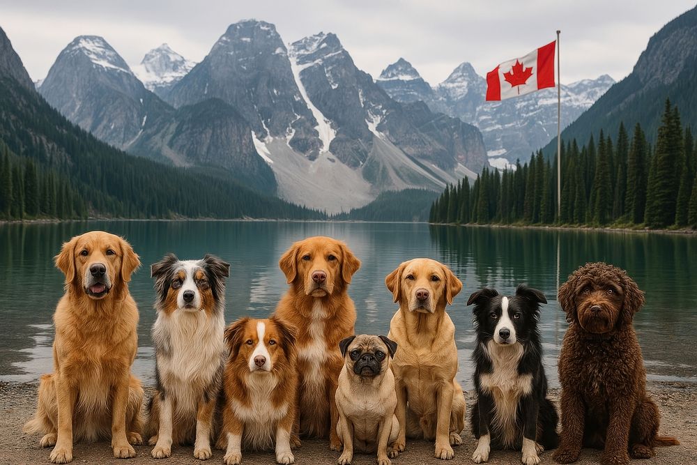 Dogs by Canadian lake scenery. | Free Photo - rawpixel