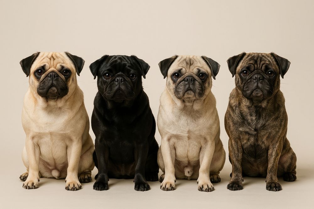 Four adorable pugs sitting together | Free Photo - rawpixel