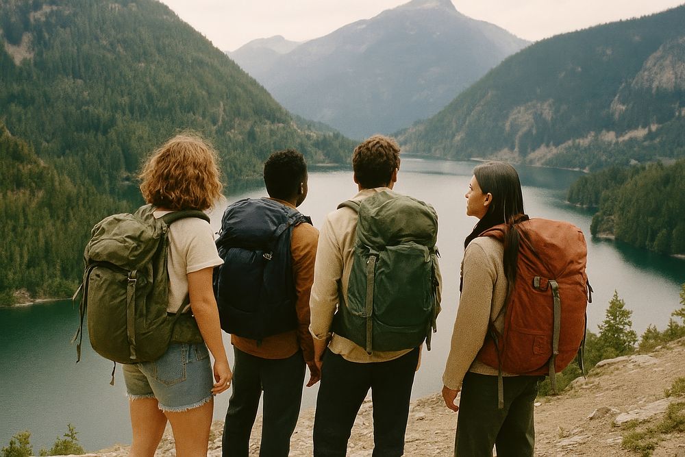 Adventurous friends exploring scenic wilderness. | Free Photo - rawpixel