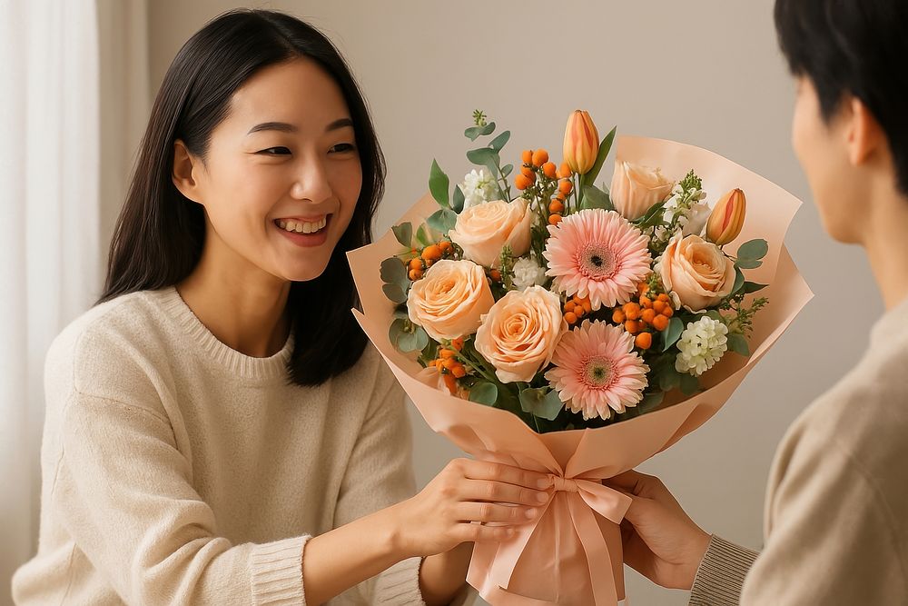 Joyful flower bouquet exchange | Free Photo - rawpixel