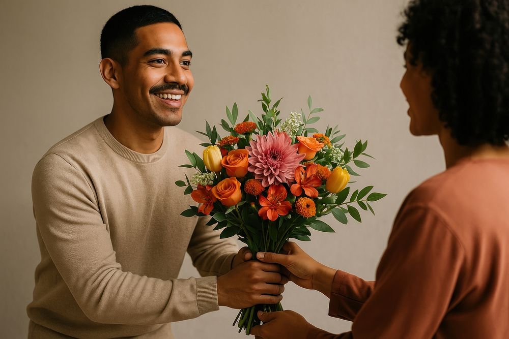 Joyful exchange of vibrant flowers. | Free Photo - rawpixel
