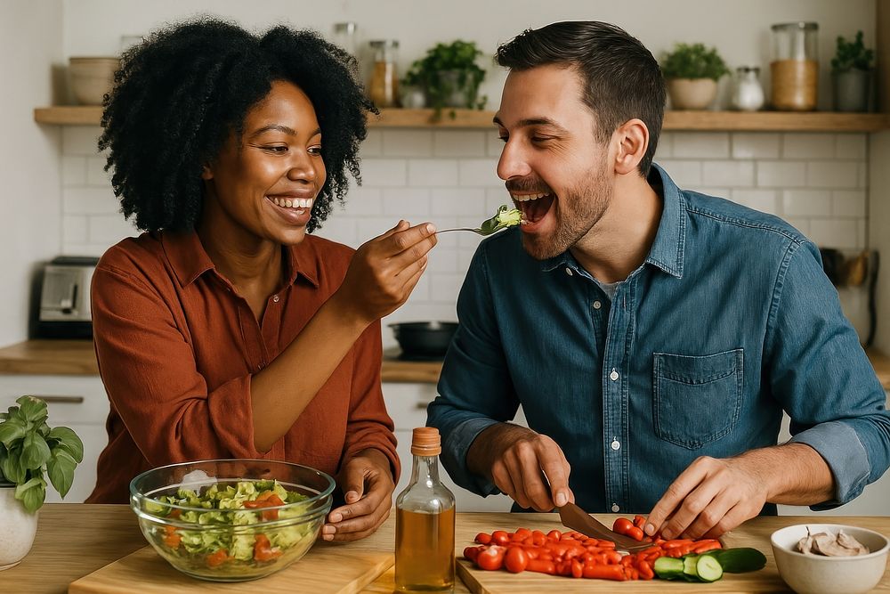 Couple cooking healthy meal together. | Free Photo - rawpixel
