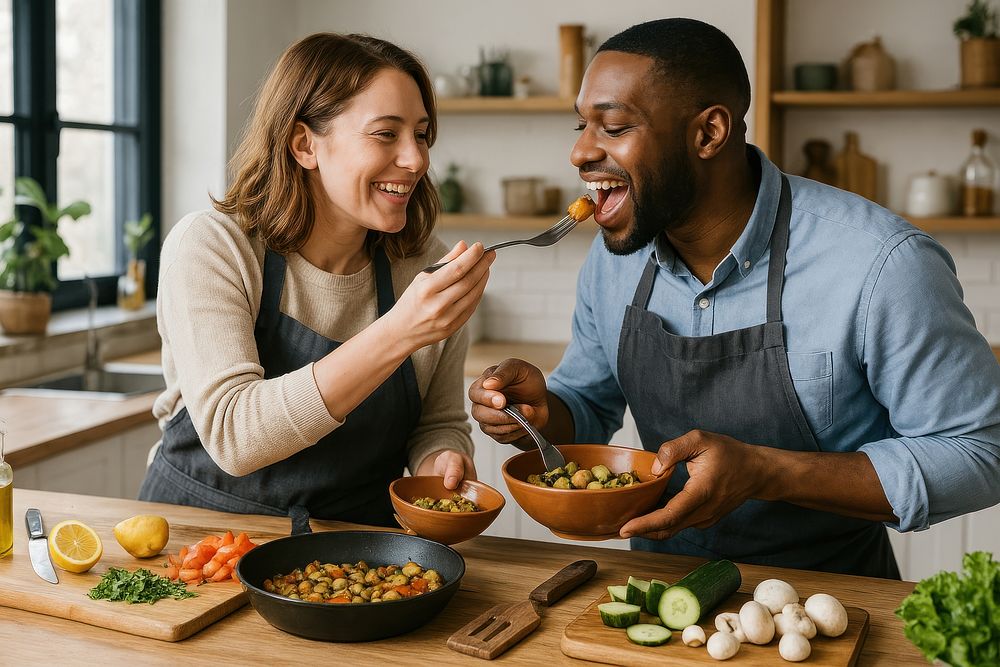 Couple cooking healthy meal together. | Free Photo - rawpixel