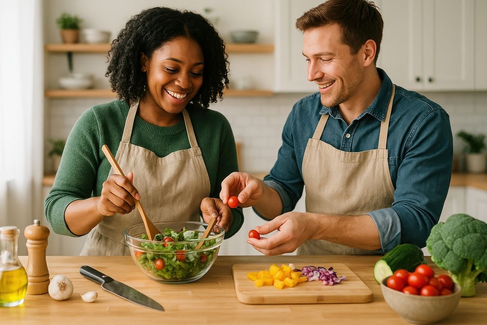 Couple cooking healthy meal together | Free Photo - rawpixel