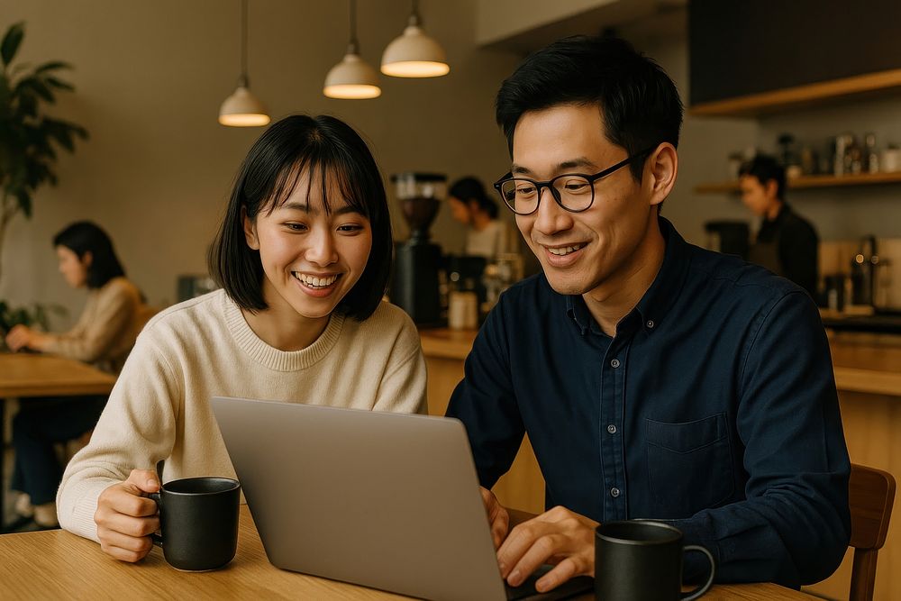 Happy couple using laptop together. | Free Photo - rawpixel