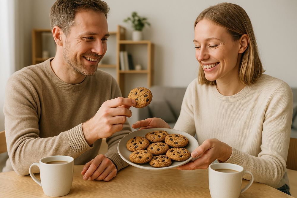 Smiling couple sharing cookies | Free Photo - rawpixel